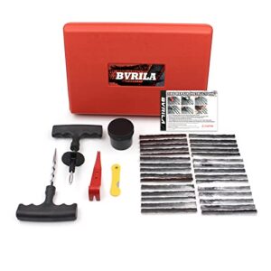 bvrila tire repair kit, 37 pcs heavy duty tire plug kit, universal tire repair tools with plugs to fix punctures and plug flats for cars, trucks, rv, suv, atv