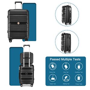 Somago 20IN Carry On Luggage and 14IN Mini Cosmetic Cases Travel Set Hardside Luggage with Spinner Wheels Lightweight Polypropylene Suitcase with TSA Lock (2-Piece Set (14/20), Classic Black)