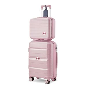 somago 20in carry on luggage and 14in mini cosmetic cases travel set hardside luggage with spinner wheels lightweight polypropylene suitcase with tsa lock (2-piece set (14/20), nude pink)