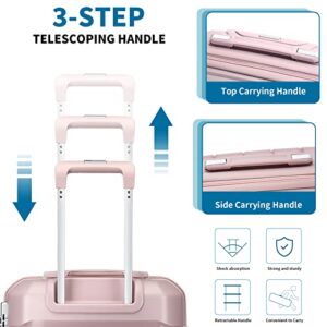 Somago 20IN Carry On Luggage and 14IN Mini Cosmetic Cases Travel Set Hardside Luggage with Spinner Wheels Lightweight Polypropylene Suitcase with TSA Lock (2-Piece Set (14/20), Nude Pink)