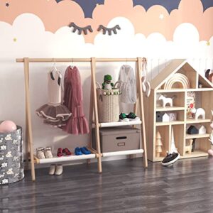 VOGUSLAND Dress up Storage, Kids Clothing Rack Wardrobe with 2-Tier Storage Shelf (47" W x 14.5" D x 40" H, Natural Beech)