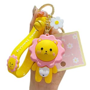 hsyhere men women boys girls silicone cute pvc cartoon animal keychain creative new year gift bags doll pendant car key pendant metal key ring-lion