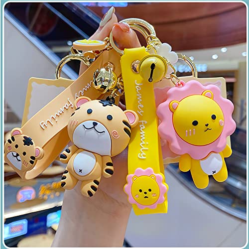 HSYHERE Men Women Boys Girls Silicone Cute PVC Cartoon Animal Keychain Creative New Year Gift Bags Doll Pendant Car Key Pendant Metal Key Ring-Lion