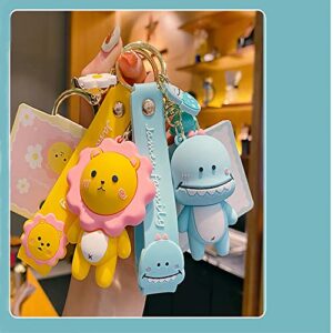 HSYHERE Men Women Boys Girls Silicone Cute PVC Cartoon Animal Keychain Creative New Year Gift Bags Doll Pendant Car Key Pendant Metal Key Ring-Lion