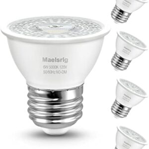 Maelsrlg PAR16 LED Short Neck Recessed Spotlight Bulb, 6W(60W Equivalent) Curio Cabinet Light Bulb, Flicker-Free, 600 Lumens, Daylight 5000K, E26 Medium Base, Non-Dimmable, 4-Pack