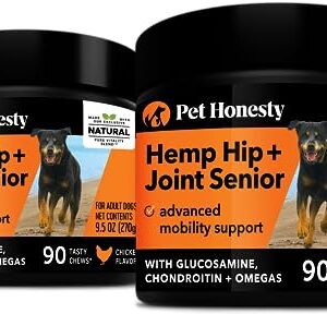 Pet Honesty Senior Dog Joint Supplement | Senior Hemp Mobility - Glucosamine for Dogs, Hemp Oil & Hemp Powder, Dog Joint Pain Relief - Turmeric, MSM, Green-Lipped Mussel, May Reduce Discomfort (180ct)