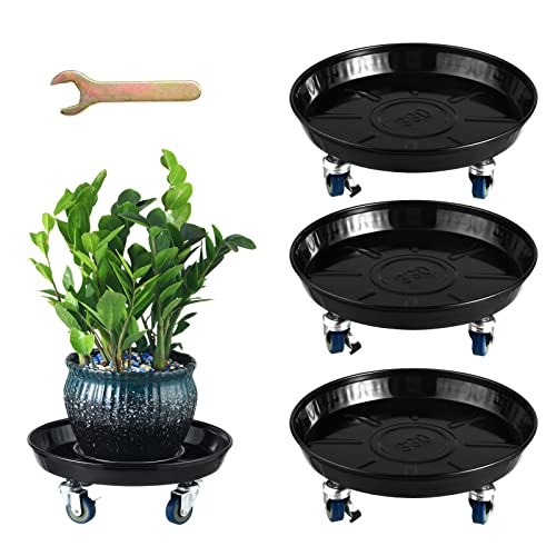 3 Packs Metal Plant Caddy with Wheels 13" Rolling Plant Stand Heavy Duty Plant Dolly with Casters for Indoor and Outdoor Large Planter Casters Potted Plant Mover,Black