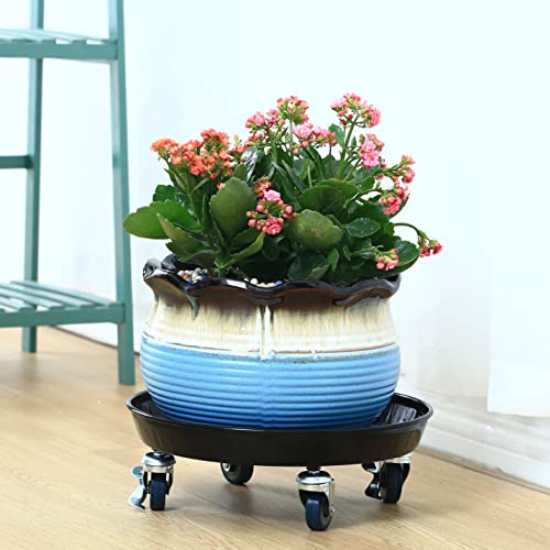 3 Packs Metal Plant Caddy with Wheels 13" Rolling Plant Stand Heavy Duty Plant Dolly with Casters for Indoor and Outdoor Large Planter Casters Potted Plant Mover,Black