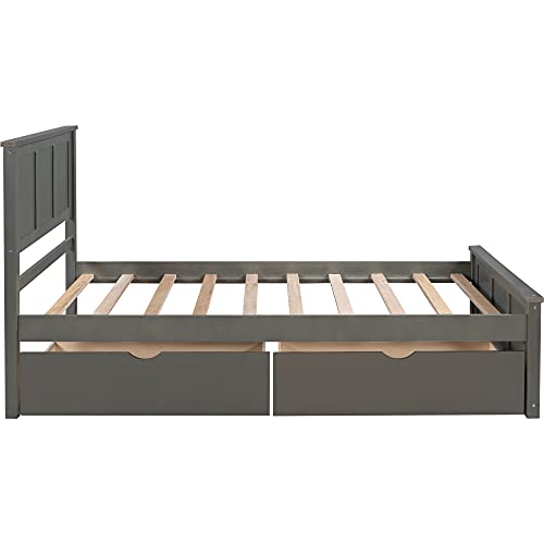 Harper & Bright Designs Twin Bed with Storage Drawers, Solid Wood Platform Bed Frame with Headboard and Footboard- Gray