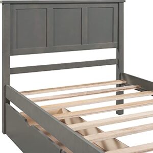 Harper & Bright Designs Twin Bed with Storage Drawers, Solid Wood Platform Bed Frame with Headboard and Footboard- Gray