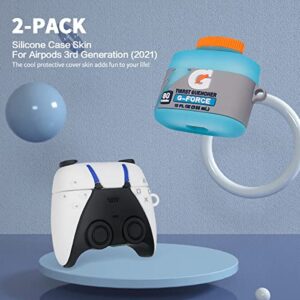 2Pack Silicone Case for Airpods 3 3rd Generation Cute 3D Funny Character Cover for Air pod 3 Case Fashion Designer Skin Cartoon Airpods 3 (2021) Case for Boys Girls Kids (Sport Water+Game Controller)