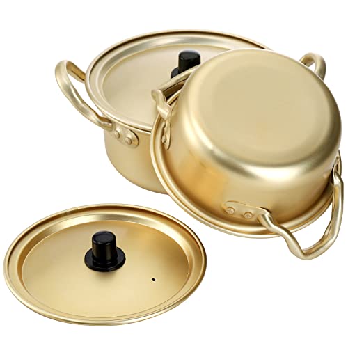 Lyellfe 2 Pack Korea Ramen Pot with Lid, Fast Noodles Cooking Pots, Alluminum Shin Ramyun Pot with Handles, Great for Soup, Curry, Pasta and Stew, 2 Sizes