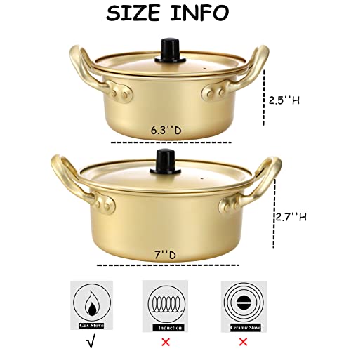 Lyellfe 2 Pack Korea Ramen Pot with Lid, Fast Noodles Cooking Pots, Alluminum Shin Ramyun Pot with Handles, Great for Soup, Curry, Pasta and Stew, 2 Sizes