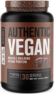 authentic vegan plant based protein powder - 22g of muscle building protein - no soy, non-gmo - sourced from organic peas, mung beans, sunflower, pumpkin & watermelon seeds, 30 servings, chocolate