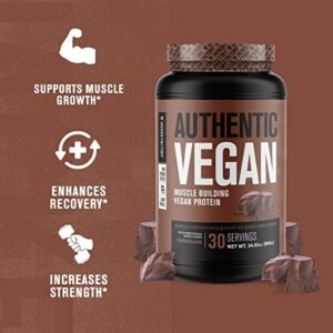 Authentic Vegan Plant Based Protein Powder - 22g of Muscle Building Protein - No Soy, Non-GMO - Sourced from Organic Peas, Mung Beans, Sunflower, Pumpkin & Watermelon Seeds, 30 Servings, Chocolate