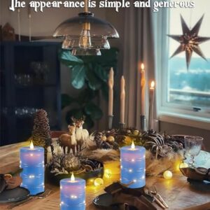 Upinmz Flameless Candle with String of Lights Battery Powered LED Candle Flashing Candle with Remote Control and Timer 3 Packs (Blue)