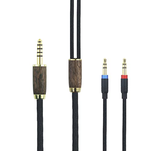 NewFantasia 4.4mm Balanced Cable 6N OCC Copper Silver Plated Cord Walnut Wood Shell Compatible with Hifiman Sundara, Ananda, Arya, HE400SE, HE4XX, HE-400i Headphone (2 x 3.5mm Version)