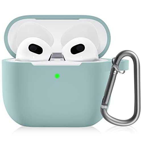 BOSPA AirPods 3 Case, Liquid Silicone Skin Cover Compatible with Apple AirPod 3rd Generation 2021 with Keychain for Women Men [Front LED Visible] (Misty Morn)