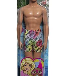 Barbie Ken Beach Doll with Blond Hair Dressed in Colorful Los Angeles-Print Swim Trunks