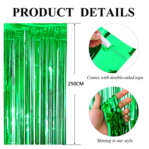 Sdfsdf 9 Pack 3.3 x 8.2 ft Foil Curtains Fringe Curtains Tinsel Backdrop Metallic Shimmer Curtains Photo Booth Props for Birthday Wedding Party Christmas Decorations (Green)