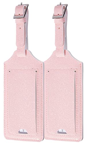 Gostwo 2 Pack Luggage Tags Leather Case Luggage Bag Tags Travel Tags(Sparking Pink)