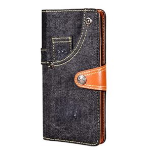 case compatible with oppo reno 6 pro 5g,leather flip case with card slot,stand holder and buttoned magnetic closure,jeans fabric case for oppo reno 6 pro 5g