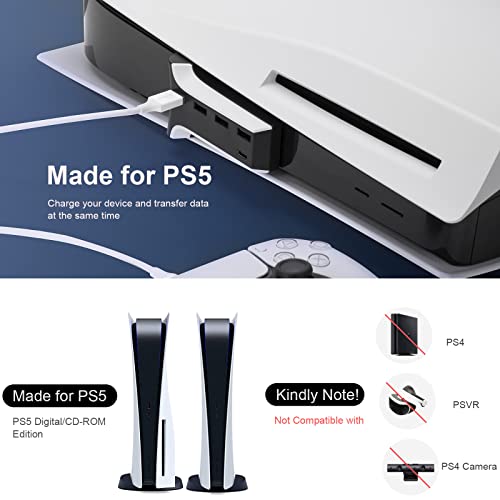 5 Ports USB Hub for PS5 - USB 2.0 Hub High-Speed Expansion USB Charger Splitter Adapter with 4 USB + 1 USB C Port, Compatible with Playstation 5 Accessories Game Console Headset