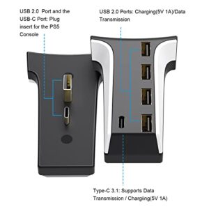 5 Ports USB Hub for PS5 - USB 2.0 Hub High-Speed Expansion USB Charger Splitter Adapter with 4 USB + 1 USB C Port, Compatible with Playstation 5 Accessories Game Console Headset