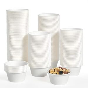 ecolipak [200 pack] 2 oz compostable portion cups, 100% biodegradable souffle cups, disposable paper cups for condiment samples & jello shot