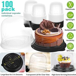 Cupcake Boxes, Individual Cake Container, 100 Pcs Single Disposable Clear Plastic Deep Dome Cupcakes Holders with Lid for Home Shop Party Birthday Wedding Holiday, Cookie Cakes Brownie Storage Carrier