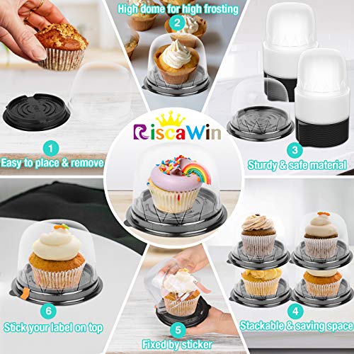 Cupcake Boxes, Individual Cake Container, 100 Pcs Single Disposable Clear Plastic Deep Dome Cupcakes Holders with Lid for Home Shop Party Birthday Wedding Holiday, Cookie Cakes Brownie Storage Carrier