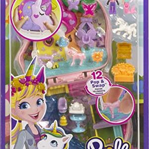 Polly Pocket Compact Playset, Unicorn Tea Party with 2 Micro Dolls & Accessories, Travel Toys with Surprise Reveals