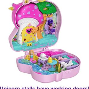 Polly Pocket Compact Playset, Unicorn Tea Party with 2 Micro Dolls & Accessories, Travel Toys with Surprise Reveals