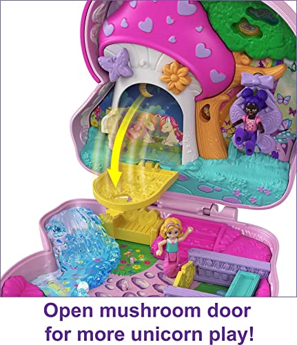 Polly Pocket Compact Playset, Unicorn Tea Party with 2 Micro Dolls & Accessories, Travel Toys with Surprise Reveals