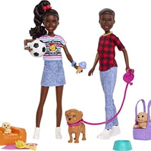 Barbie It Takes Two Doll & Accessories, Twins Playset with Brother & Sister Dolls, 3 Pet Puppies & 10+ Accessories