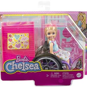 Barbie Chelsea Doll & Wheelchair with Moving Wheels, Ramp, Sticker Sheet & Accessories, Small Doll with Blond Hair