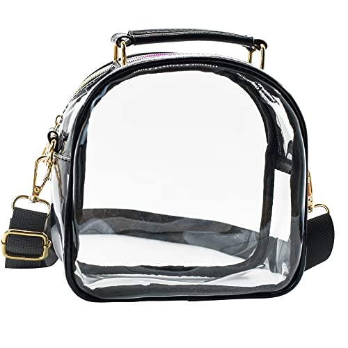 Enkrio Clear Bag Stadium Approved Clear Purses for Women Stadium with Adjustable Strap Clear Crossbody Bag for Concerts Sports Events Festivals (Black)