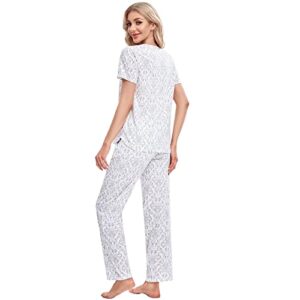 IZZY + TOBY Cotton Pajama Sets, Soft Sleepwear Pjs Set for Women, Summer Pj Short Sleeve Top and Long Pants, Casual Loungewear Ladies Pajamas Gray