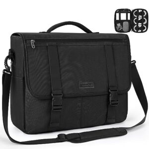 mens messenger bag 15.6 inch waterproof laptop briefcase large satchel shoulder bag office travel business computer laptop bag cable organizer bag set 2pcs,black