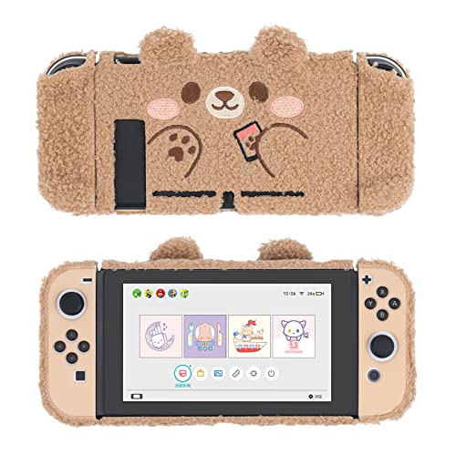 GeekShare Cute Plush Protective Case Cover Compatible with Nintendo Switch and Joy Con- Shock-Absorption and Anti-Scratch - Plush Bear