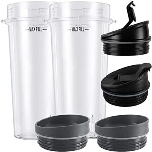 2-pack blender replacement parts single serve 16oz cups with sip & seal lids compatible with ninja blenders