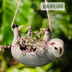 AIPOGOOIN Sloth Hanging Planters Pots Indoor for Succulent Air Plants Cactus Ceramic Cute Flower Pot Holder Outdoor Gardening Gifts for Women Plant Lovers