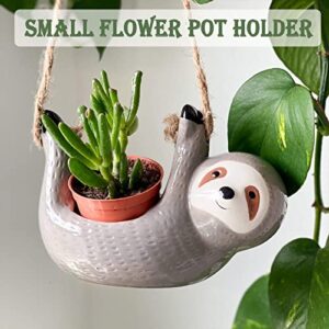 AIPOGOOIN Sloth Hanging Planters Pots Indoor for Succulent Air Plants Cactus Ceramic Cute Flower Pot Holder Outdoor Gardening Gifts for Women Plant Lovers