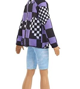 Barbie Fashionistas Ken Fashion Doll #191 with Blonde Cropped Hair in Checkered Sweater, Denim Shorts & White Sneakers