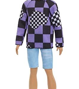 Barbie Fashionistas Ken Fashion Doll #191 with Blonde Cropped Hair in Checkered Sweater, Denim Shorts & White Sneakers