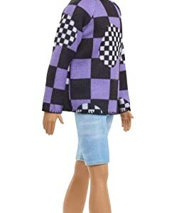 Barbie Fashionistas Ken Fashion Doll #191 with Blonde Cropped Hair in Checkered Sweater, Denim Shorts & White Sneakers