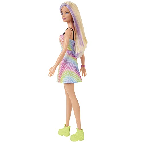 Barbie Fashionistas Doll #190 with Purple-Streaked Blonde Hair, Romper Dress, Yellow Wedge Sneakers & Bracelet Accessory