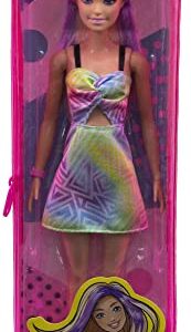 Barbie Fashionistas Doll #190 with Purple-Streaked Blonde Hair, Romper Dress, Yellow Wedge Sneakers & Bracelet Accessory