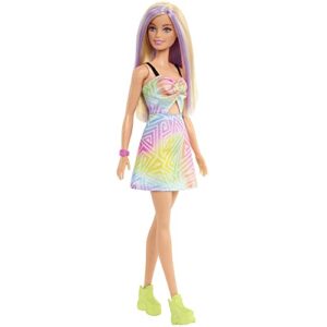 Barbie Fashionistas Doll #190 with Purple-Streaked Blonde Hair, Romper Dress, Yellow Wedge Sneakers & Bracelet Accessory