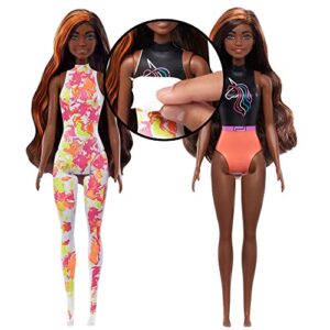 Barbie Color Reveal Totally Neon Fashions Doll with Orange-Streaked Brunette Hair & 25 Surprises Including Color Change, Gift for Kids